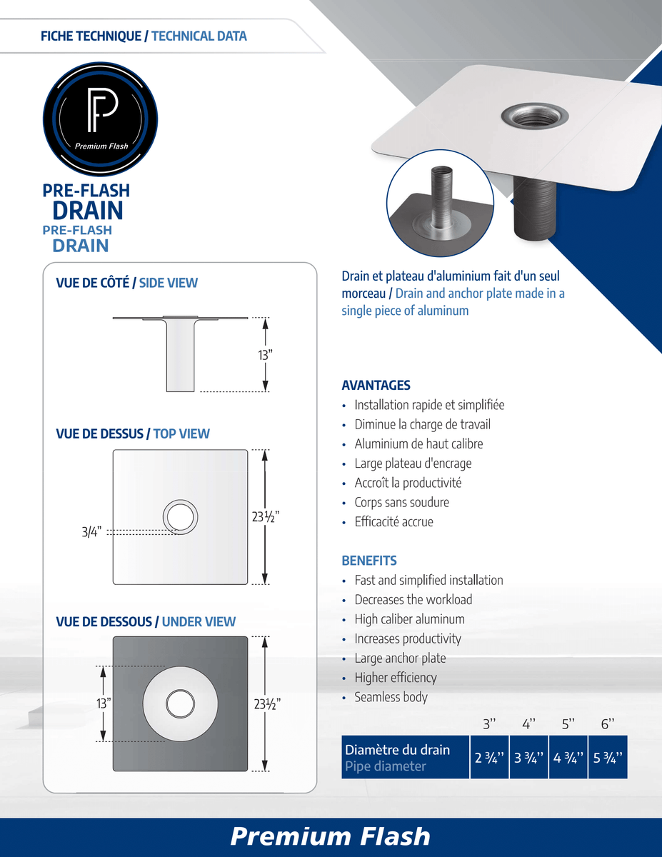 EPDM – Pre-Flash™ Drain 12"H – Premium Flash